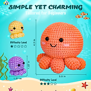 Crochetta Crochet Kit for Beginners, Amigurumi Crocheting Animals Kits w Step-by-Step Video Tutorials, Knitting Starter Pack for Adults and Kids, Jumbo 3 Nestable Octopus Familly (40%+ Yarn Content)