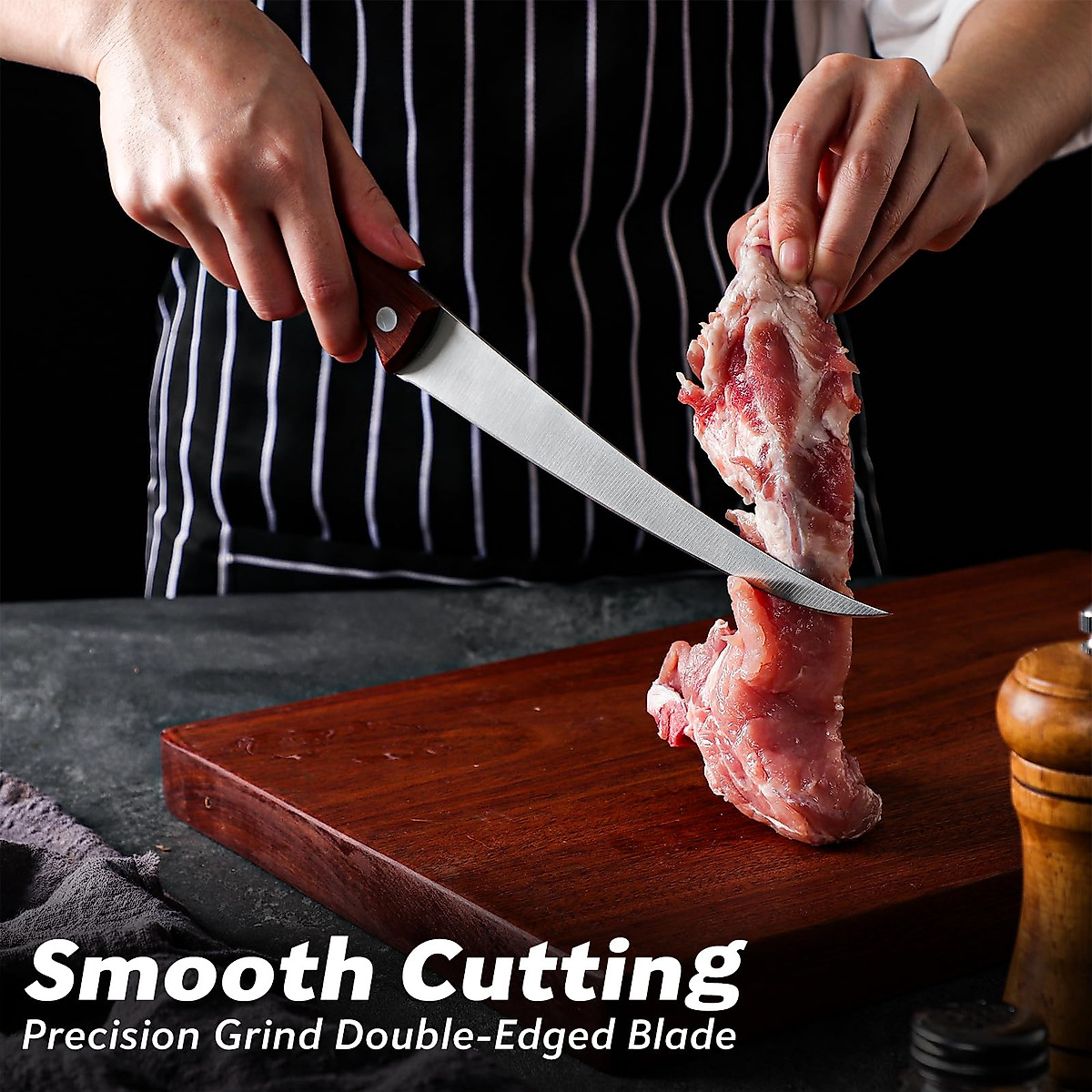 TAN REN 7.5 Inch Chinese Cleaver Knife and 7 Inch Boning Knife for Meat Cutting, High Carbon Steel Butcher Knife, Stainless Boning Knives with Sheath