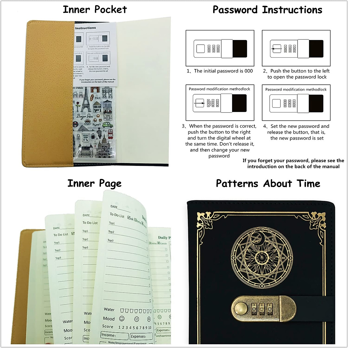 Simplified Daily Planner - The Perfect To Do List Notebook Notepad And Undated Office Supplies Checklist - Leather Daily Journal With Lock (Black)