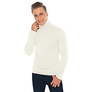Derminpro Men's Thermal Fleeced Turtleneck Soft Slim Fit Long Sleeve Undershirt Off White Medium