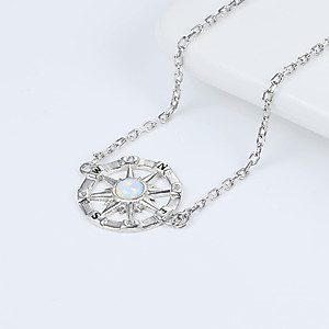 925-Sterling-Silver Opal/arrow/hollow/CZ Compass Necklace/bracelet for Women - Inspirational Nautical Dream Compass Pendant，White Gold Plated Necklaces Graduation Christmas Jewelry Gifts
