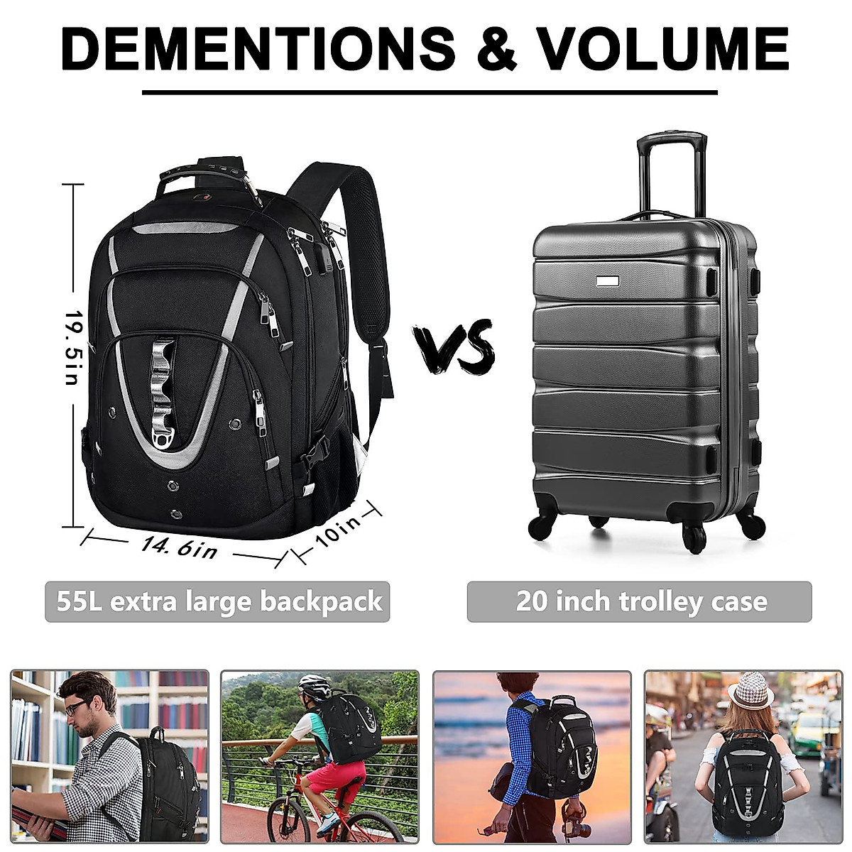 18.4 Laptop Backpack for Men, 55L Extra Large Gaming Laptops Backpack with USB Charger Port, TSA Friendly Flight Approved RFID Anti-theft Pocket, Water Resistant Suiltable for Travel Business Work