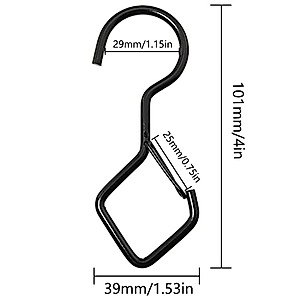 JianLing S Hook 8pcs 101x39mm Black Windproof S Hooks for Hanging Plants, Pots and Pans, Bags, S Shaped Hooks for Kitchen Utensil and Closet Rod, Safety Buckle Design Diamond Spring S Hook