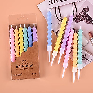 PHD CAKE 36-Count Rainbow Spiral Birthday Candles with Holders, Party Candles, Cake Candles
