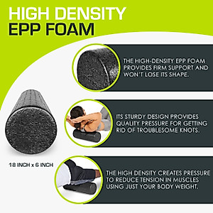 ProsourceFit High Density Foam Rollers 18 - inches long, Firm Full Body Athletic Massage Tool for Back Stretching, Yoga, Pilates, Post Workout Muscle Recuperation, Black