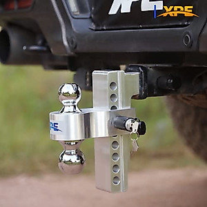 XPE Adjustable Trailer Hitch Fits 2.5'' Receiver, 8'' Drop/Rise Drop, Chrome Plated Steel Tow Balls (2''X2-5/16''), Heavy Duty Ball Mount - 18,500 Gtw with Trailer Locks, Silver X-312508