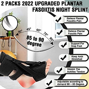 Plantar Fasciitis Night Splint ,Improved Dorsal Night Splint For Man Women,Relief from Plantar Fasciitis, Achilles Tendonitis, Heel and Ankle Pain, Tendonitis Foot Drop Flat Arch Heel Spur (Black, With Ball)
