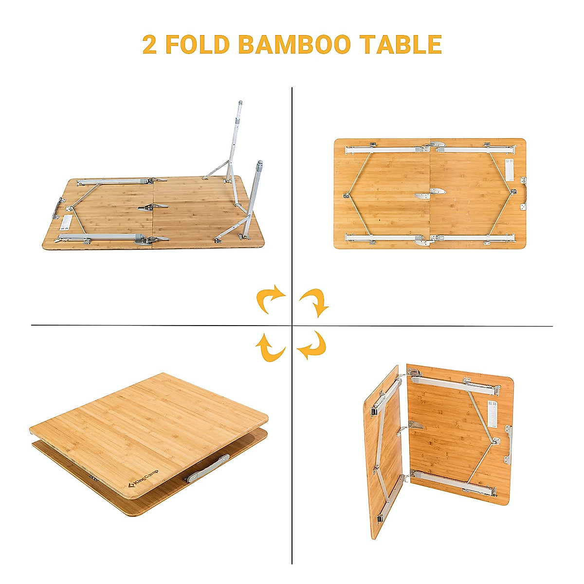 KingCamp Bamboo Folding Camping Table with Adjustable Height Aluminum Legs Heavy Duty 176 lbs Portable for Travel, Picnic, Beach, 6 People, 47.2'' 27.6'' 27.6", 47.2''x27.6'', 4-6 Person