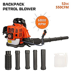 Backpack Leaf Blower Gas Powered - 52CC 550CFM 2 Stroke Backpack Gas Powered Leaf Blower, Grass Lawn Blower Air Cooling Gasoline Backpack Grass Blower, Backpack Snow Blower for Garden (52CC)