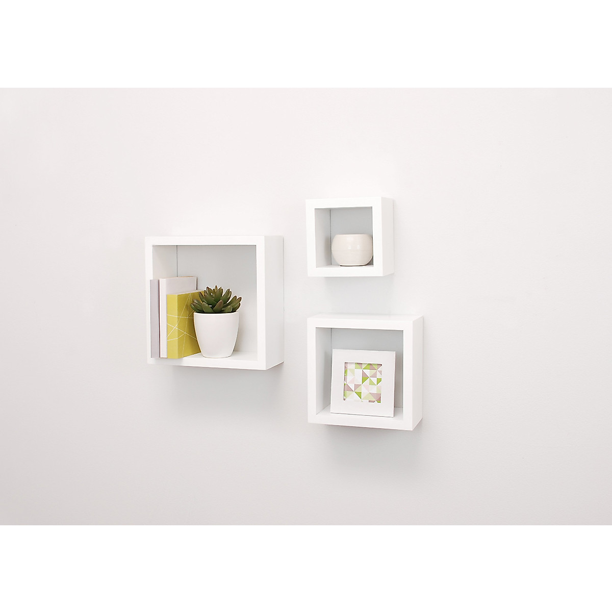 Kiera Grace Cubes, Set of 3, 9 x 9 inches, White Square Cubic Decorative Floating Shelves for Wall, 9.5 x 9.5 inches