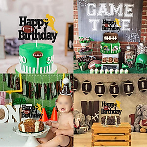 Football Cake Topper Rugby Ball Happy Birthday Cake Decorations for Man Kids Boy Girl Sport Game Day Super Bowl Touchdown Themed Party Supplies Black Sparkle Decor