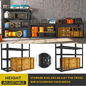 REIBII 40" W Garage Shelving 2240 LBS Storage Shelves Heavy Duty Shelving 4-Tier Adjustable Metal Shelves for Garage Shelves Rack Industrial Utility Shelf for Basement Warehouse,40" W X19.5 D X59.5 H