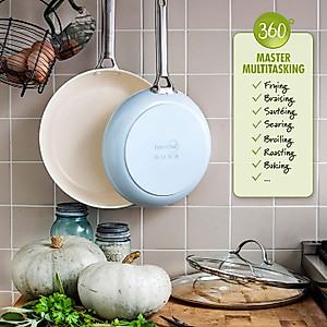 GreenPan Padova Hard Anodized Healthy Ceramic Nonstick, 8" and 10" Frying Pan Skillet Set, PFAS-Free, Dishwasher Safe, Light Blue