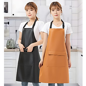 RUIFYRAY Black Vinyl Leather Apron with Pockets for Women, Waterproof for Kitchen, Cooking, Dishwashing, Dog Grooming