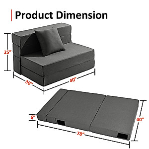 JKMAX Twin Size Folding Sofa Bed - 4 in 1 Sleeper Chair with Pillow - High Density Memory Foam Fold Out Couch - Convertible Folding Bed with Washable Modern Linen Cover for Apartment (Dark Grey)