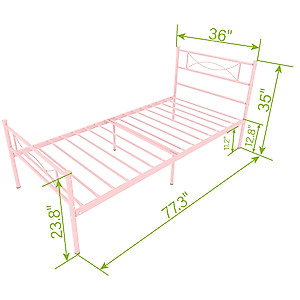 Pink Twin Bed Frame for Girls,Mattress Foundation Support with Headboard and Footboard No Box Spring Need Metal Platform Bed