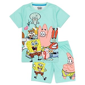 SpongeBob SquarePants Kids Pajama Set | Boys & Girls Blue Short Sleeve T-Shirt & Shorts | Squidward Patrick Mr Krabs Gary PJs