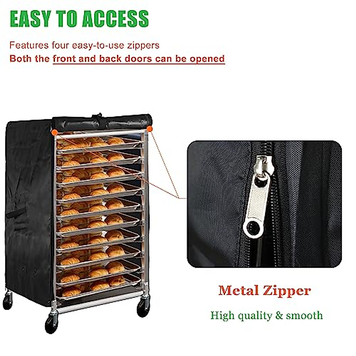 WOMACO Sheet Pan/Bun Pan Rack Cover, Waterproof Bread Rack Cover with Vents & Convenient Handles, 20-Tier Bakery Rack Covers with Zippers (10-Tier (23" W x 28" D x 33" H))