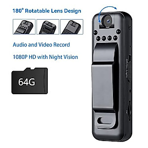 PMUYBHF Mini Body Camera with Audio and Video Recording Night Battery Camera, 1080P 64G Body Worn Camera with Upgraded Clip