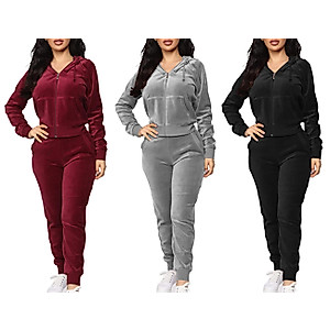 Sexyshine Women's Casual 2 Piece Velvet Jacket Tops & Sweatpants Sports Sets Tracksuits Sweatsuit Loungewear Set(7080GY,M)