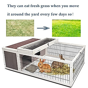 Tortoise House Habitat Wooden Small Animal Hutch Enclosure Indoor/Outdoor (49 * 36 * 14(L*W*H), Grey + White Trim)