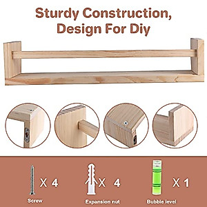 Wooden Floating Bookshelf, Wall Shelving, 2 PCS (Pine), Suitable for Children's Bedroom Bookshelf, Kitchen Spice Rack, Bathroom Decorative Wall Shelving.