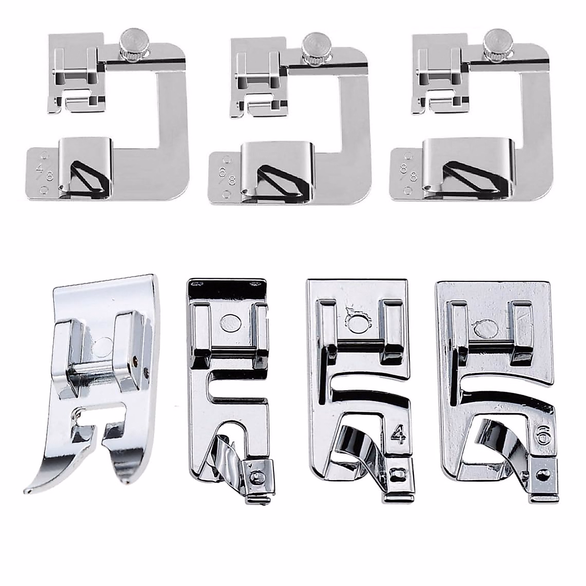 7PCS Sewing Presser Foot Kit Includes 6PCS Rolled Hem Presser Foot and 1PCS Universal General Purpose Zig Zag Foot for Most Low Shank Snap-On Singer, Brother, Babylock, Janome Sewing Machines