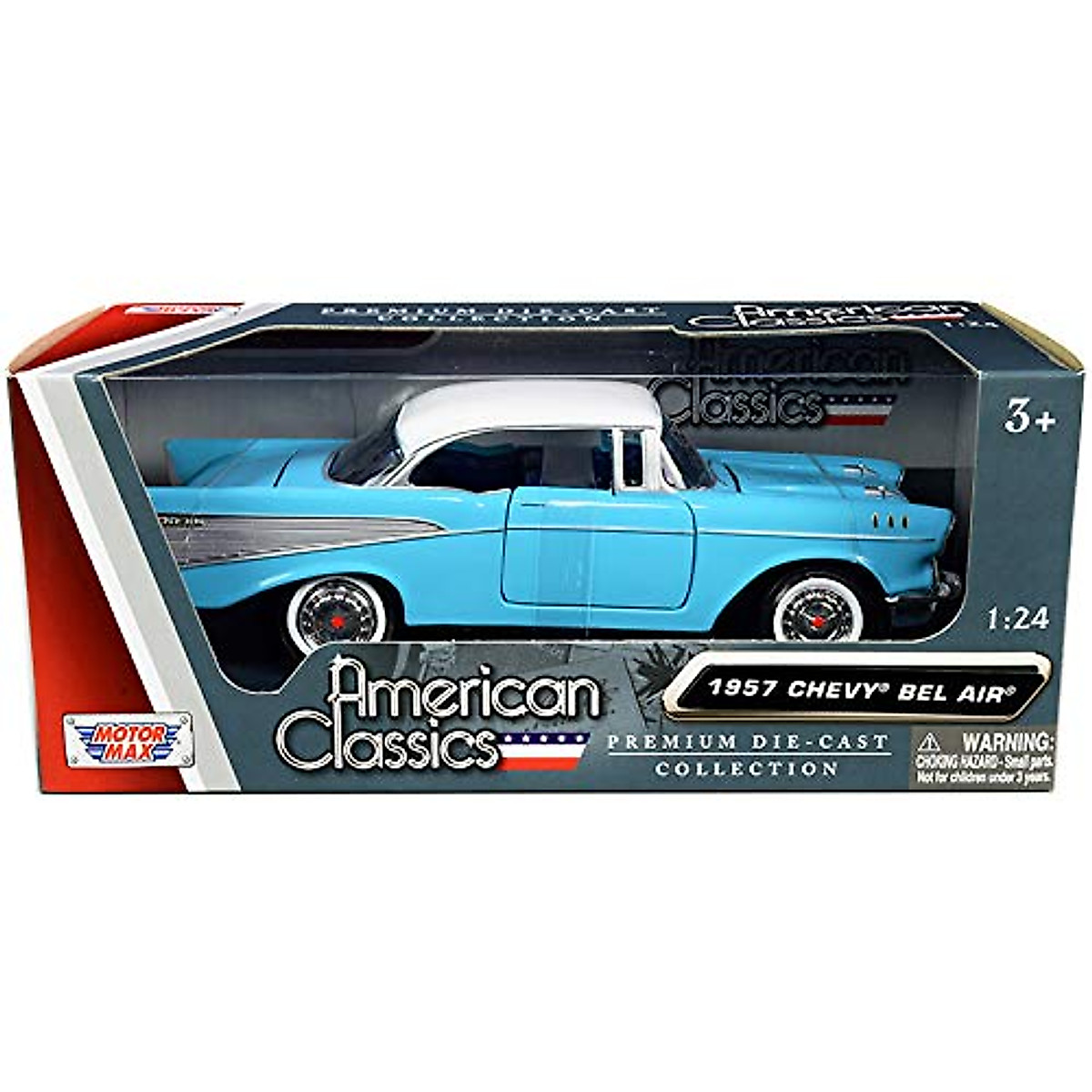 Motor Max 1957 Chevy Bel Air, Light Blue 73228AC-WHBL - 1/24 Scale Diecast Model Toy Car