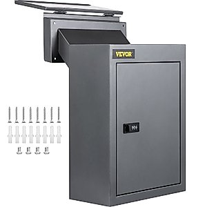 VEVOR Through The Wall Drop Box, 12.5''x6.3''x16.9'' Mail Drop Box w/Adjustable Chute, Deposit Drop Box w/Code Lock, Rainproof Wall Mount Mailbox for Letters, Rents, Checks & Keys, Home & Office, Grey
