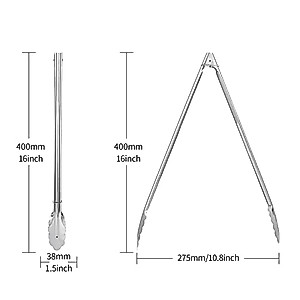 Lebabo Metal Cooking Tongs, 16 inch Extra Long Tongs for Grilling and Serving Food, Stainless Steel Tongs for Salad, Meat, Barbecue, BBQ, Grill Accessories, Comfortable Grip with Lock, 2 Pack