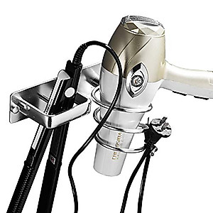 Exttlliy Wall Mount Aluminum Hair Blow Dryer Holder Organizer with Straightener Storage Stand Rack for Bathroom (Not Include Glue) (Silver)