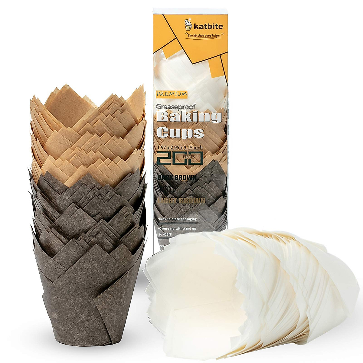 Katbite Tulip Cupcake Liners 200PCS Multicolor and Coffee & Muffin Baking Cupcake Liners Holders Baking Cups, Cupcake Wrapper for Party, Wedding, Birthday, Cupcake Liners