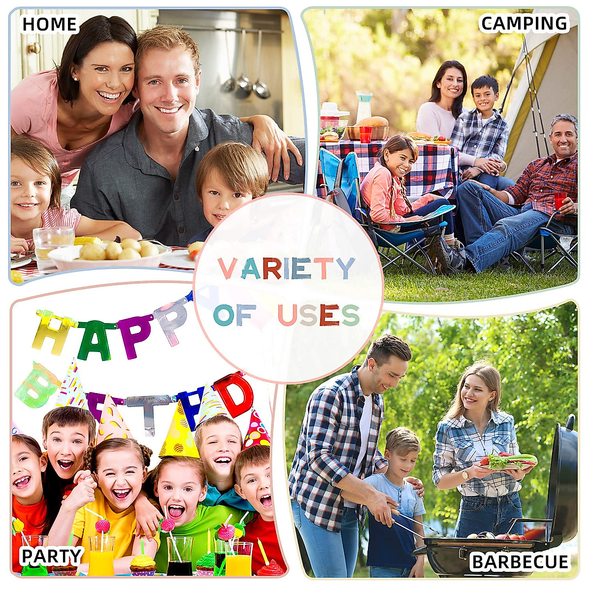 48 Pack Wheat Straw Dinnerware Sets Unbreakable Kitchen Plastic Flatware Bulk Dinner Plates, Dessert Plate, Cereal Bowls, Cups for Outdoor Camping Party, Service for 8, Mixed Color