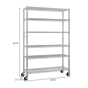 TkeyMylonix 6-Tier disassembly and Free Assembly NSF-Certified Steel Wire Shelving with Wheels for Garage Basement, Silvery