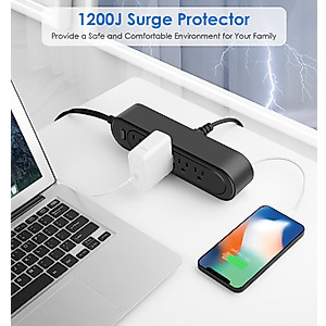 JUNNUJ 20W USB C Power Strip Thin Flat Plug 10 Outlets, Lay Flat Surge Protector 1200J, Wall Mount Power Strips with 18W USB A, Low Profile Outlet with Switch, Ultra Slim Flat Plug Extension Cord 6FT