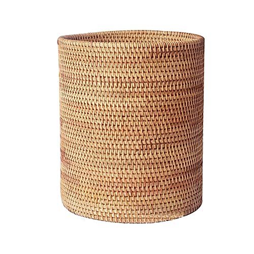 VECANCE Upscale Handwoven Woven Rattan Round Waste Basket Paper Wastebaskets Storage Basket Rubbish Bin for Your Home Office (20x20CM)