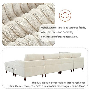 Eafurn Oversized Modular Sectional Sofa with Ottomans,6 Seater Corduroy Upholstery L Shaped Reversible Corner Couch,98" Symmetrical Convertible Sleeper Sofa & Couch Free Combination