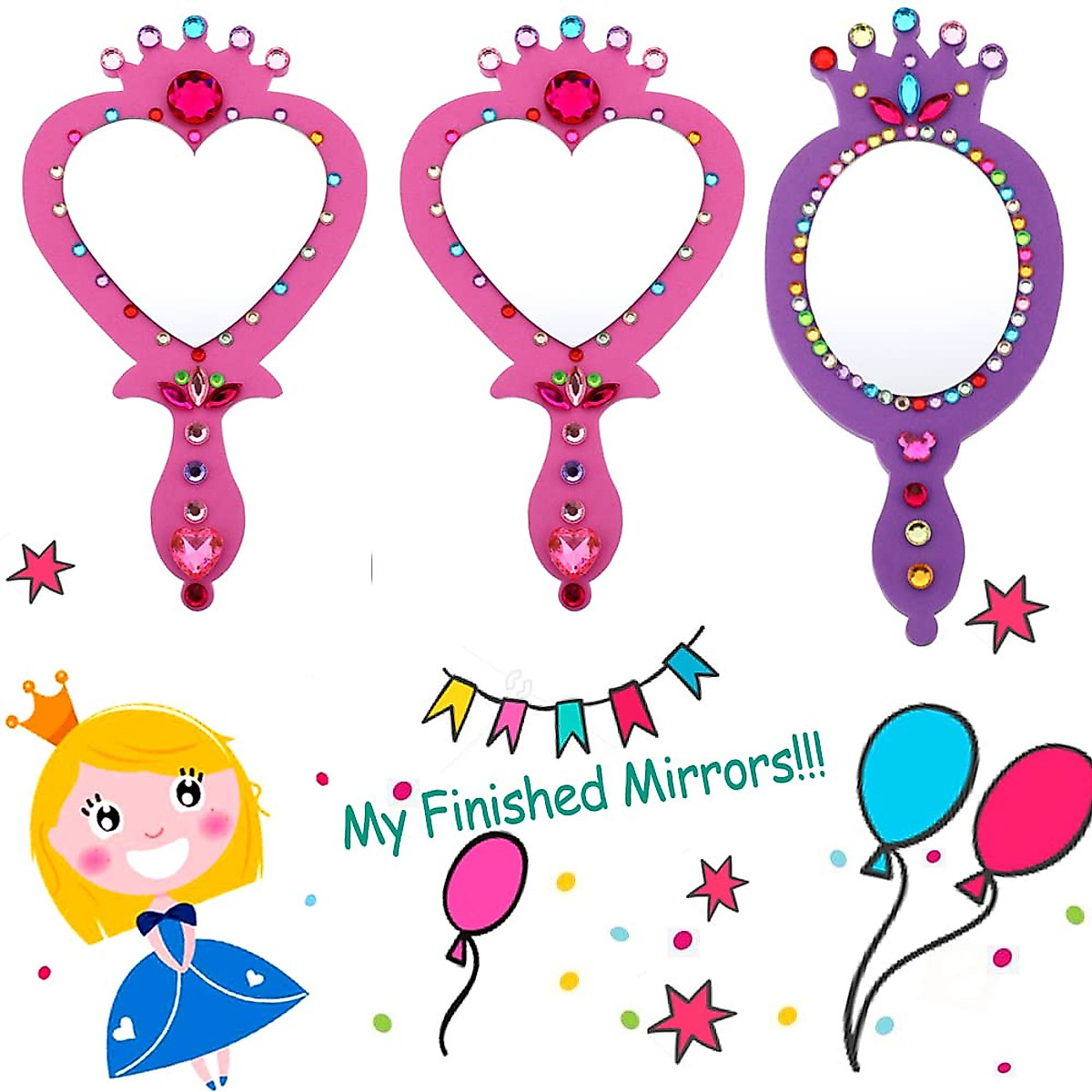 RICHNESS Little Girls Princess Mirrors Make Your Own Mirrors Princess Party Favors Pack of 6