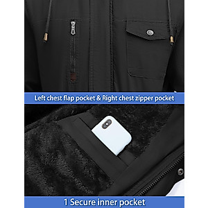 TACVASEN Men's Winter Jacket Cotton Military Jackets Fleece Lined Thick Work Coats Warm Cargo Jackets with Hooded Black XL