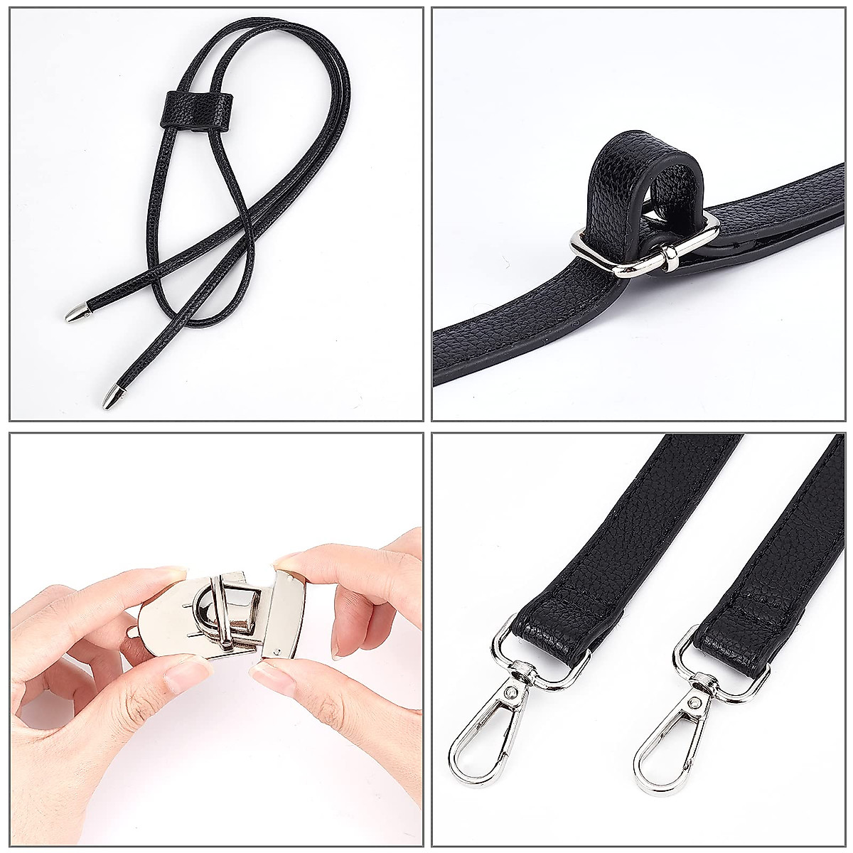 PH PandaHall Black PU Leather Backpack Making Kits DIY Knitting Crochet Bags Bag Bottom Shaper Pad Insert Cushion Base with Holes Bag Straps Clasps for Knitting Woven Bags DIY Backbag Purse