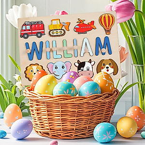 OELTTG Name Puzzle for Kids Personalized, Easter Basket Stuffers, 1st Birthday Gifts,Custom Baby Easter Gifts, Toddler Wooden Puzzles, Early Learning Toys for Baby Boy or Baby Girl