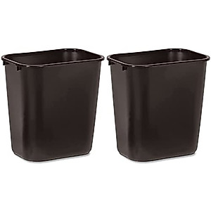 Rubbermaid Commercial Rubbermaid 295600BK Deskside Plastic Wastebasket, Rectangular, 7 gal, Black (2)