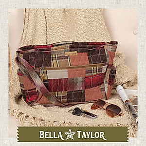 Bella Taylor Claire Crossbody Shoulder Bag, Multicompartment Purse for Women, Quilted Cotton Wyatt Red and Tan Patchwork