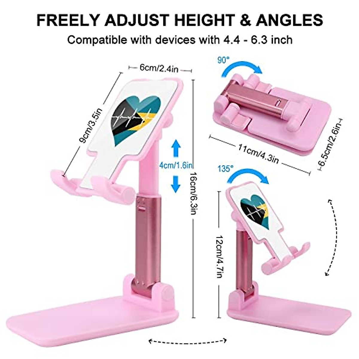 Love Bahamas Heartbeat Print Cell Phone Stand Compatible with iPhone Switch Tablets Foldable Adjustable Cellphone Holder Desktop Dock (4-13")