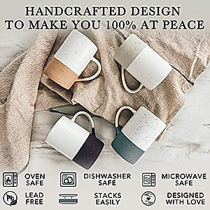 Mora Ceramics 12oz Coffee Mug Set of 4 - Ceramic Tea Cups with Handle - Microwave and Dishwasher Safe, Perfect For Cup or Mug Lovers - Rustic Matte Glaze, Modern Design Mugs - Assorted Colors