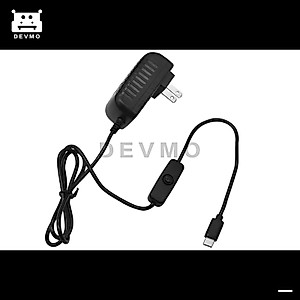 DEVMO Raspberry Pi 4b Power Supply, AC Adapter 5V 3A USB-C Type-C with Switch Button Charger Compatible with Rasberry Pi 4 Generation