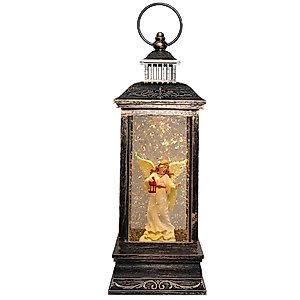 Christmas Water Glittering Snowing Globe Lantern Night Light with Music Plug-in and Battery Operated Gift for Birthday Xmas Valentines’ Day Thanks-Giving 12 Inches