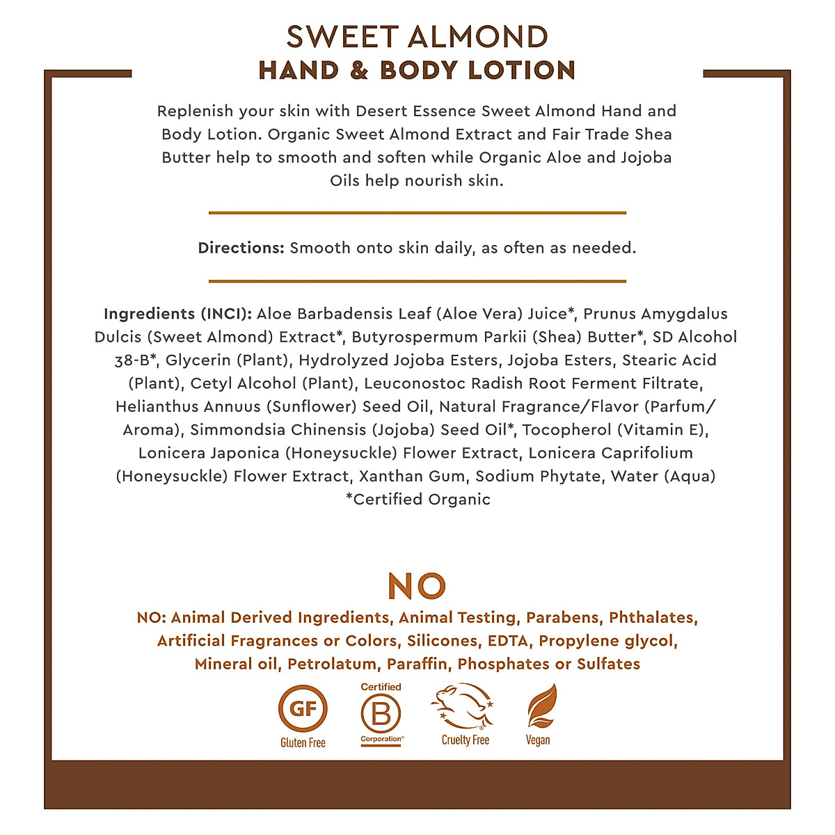 Desert Essence Hand and Body Lotion, Sweet Almond, 8 oz