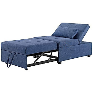 Pemberly Row Transitional Upholstered Convertible Sofa Bed in Blue