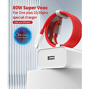 WNIEYO 10Pro/10R/10 80W SuperVooc Charger, Compatible with OnePlus 6T/6 Pro/6/5T/5 Pro, USB-C Fast Charging Cable 3.3FT
